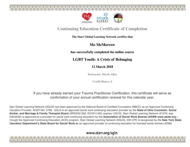 LGBT Certificate of Completion – Mo McMorrow